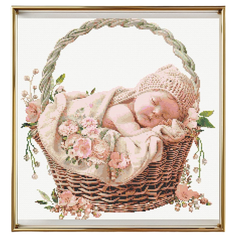 Baby Cross Stitch Pattern Instant PDF Download - Baby in a Basket ...
