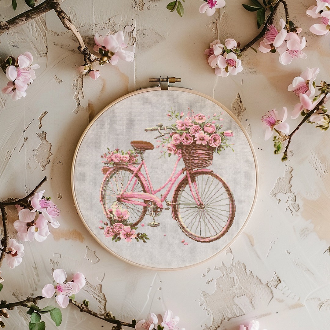 Bicycle Cross Stitch Pattern Instant PDF Download -pink Bicycle ...