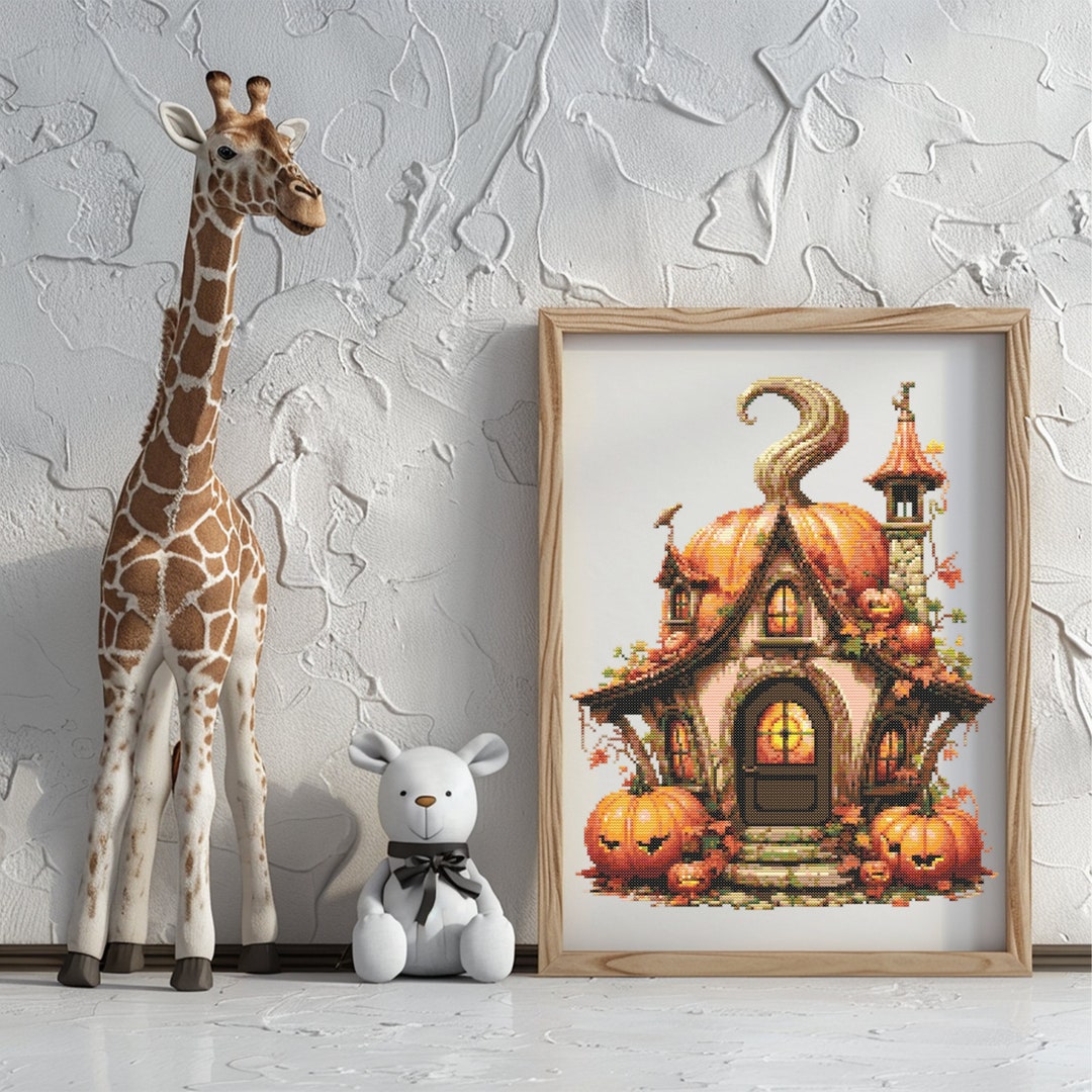 Pumpkins Cross Stitch Pattern Instant PDF Download - Fairy Pumpkin House Watercolor Cross Stitch ...