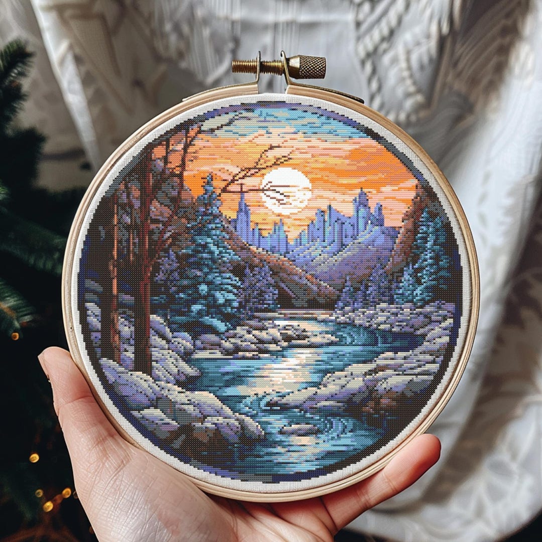 Sunrise Cross Stitch Pattern Instant PDF Download-sunrise and Forest ...