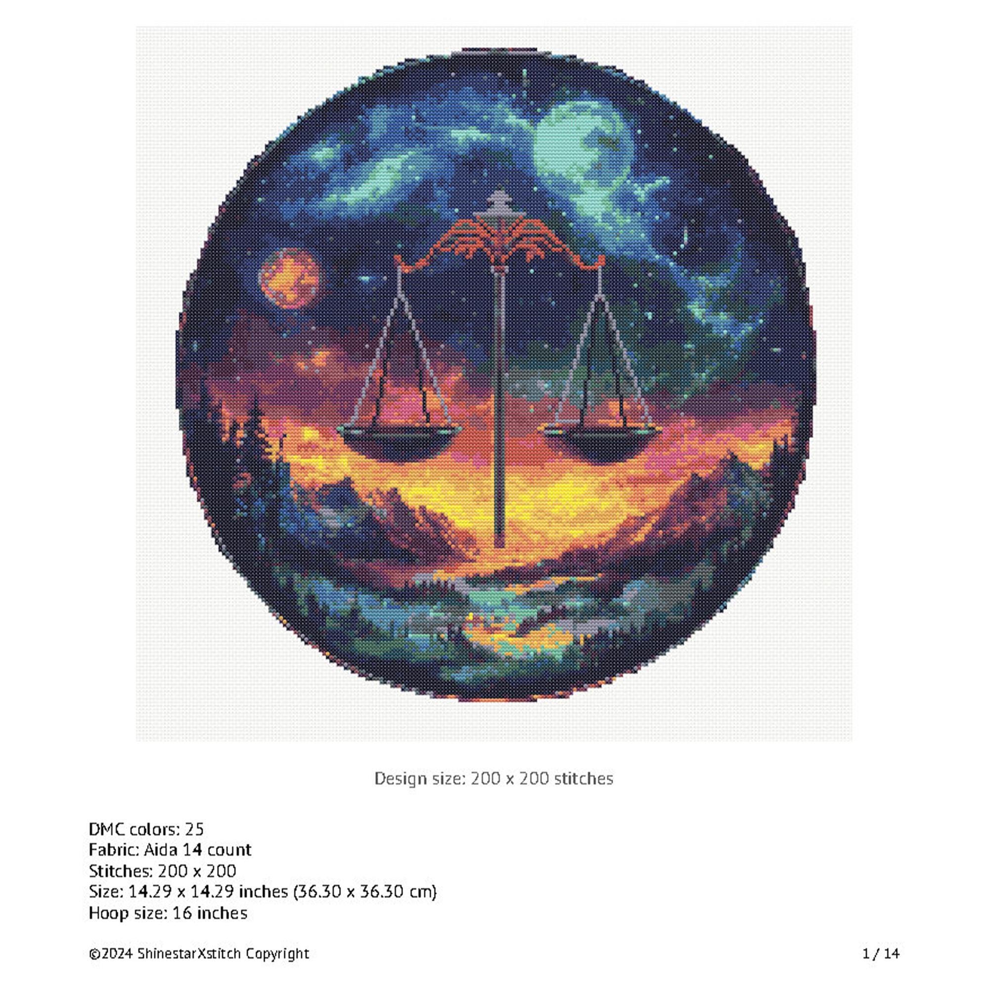 Libra Cross Stitch Pattern Instant PDF Download - Libra Watercolor ...