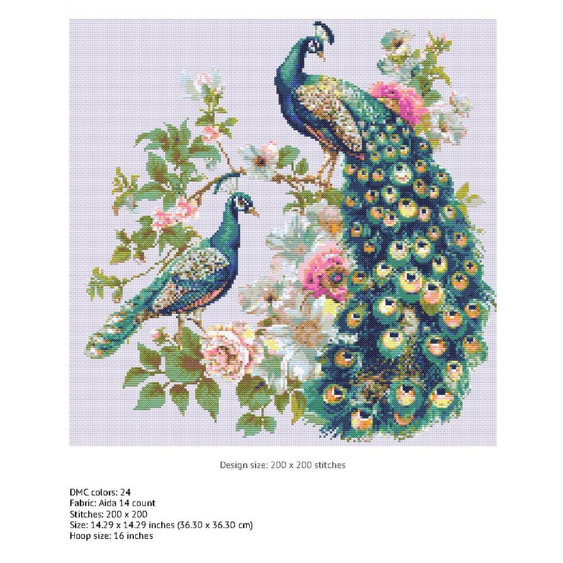 Peacocks Cross Stitch Pattern Instant PDF Download - A Pair Peacocks ...