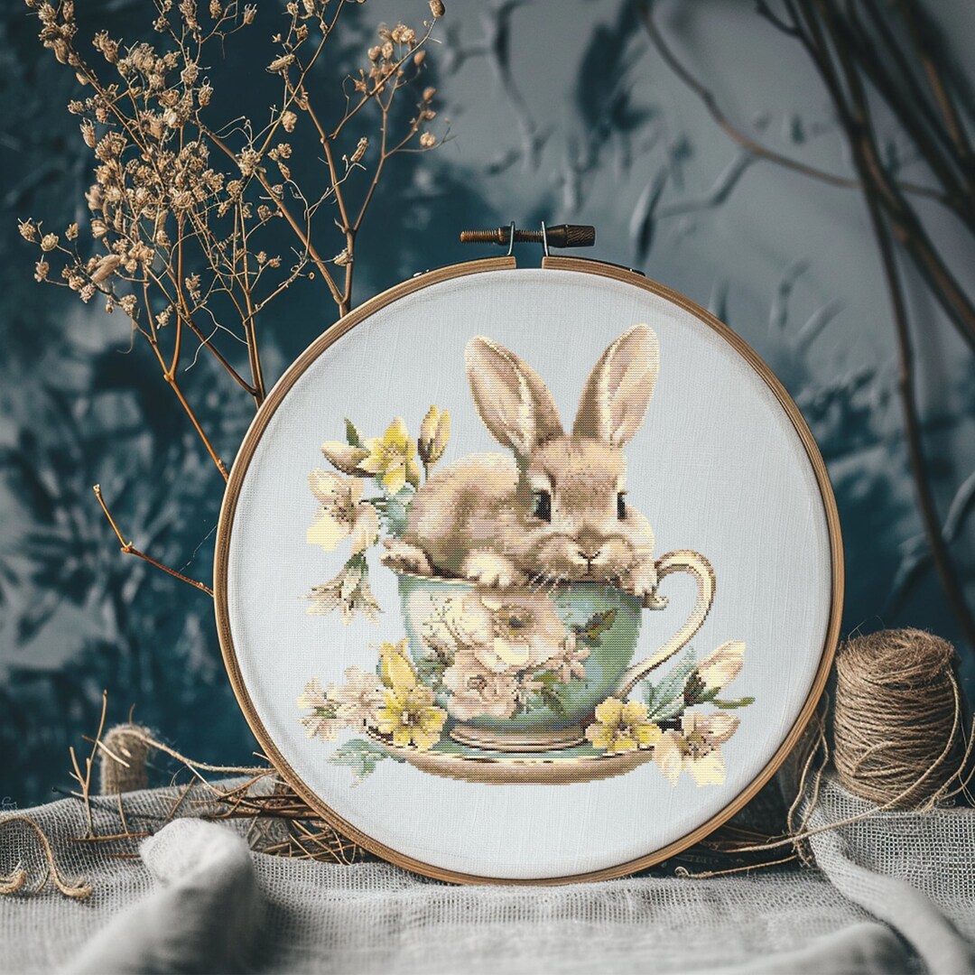 Rabbit Cross Stitch Pattern Instant PDF Download -rabbit in a Vintage ...