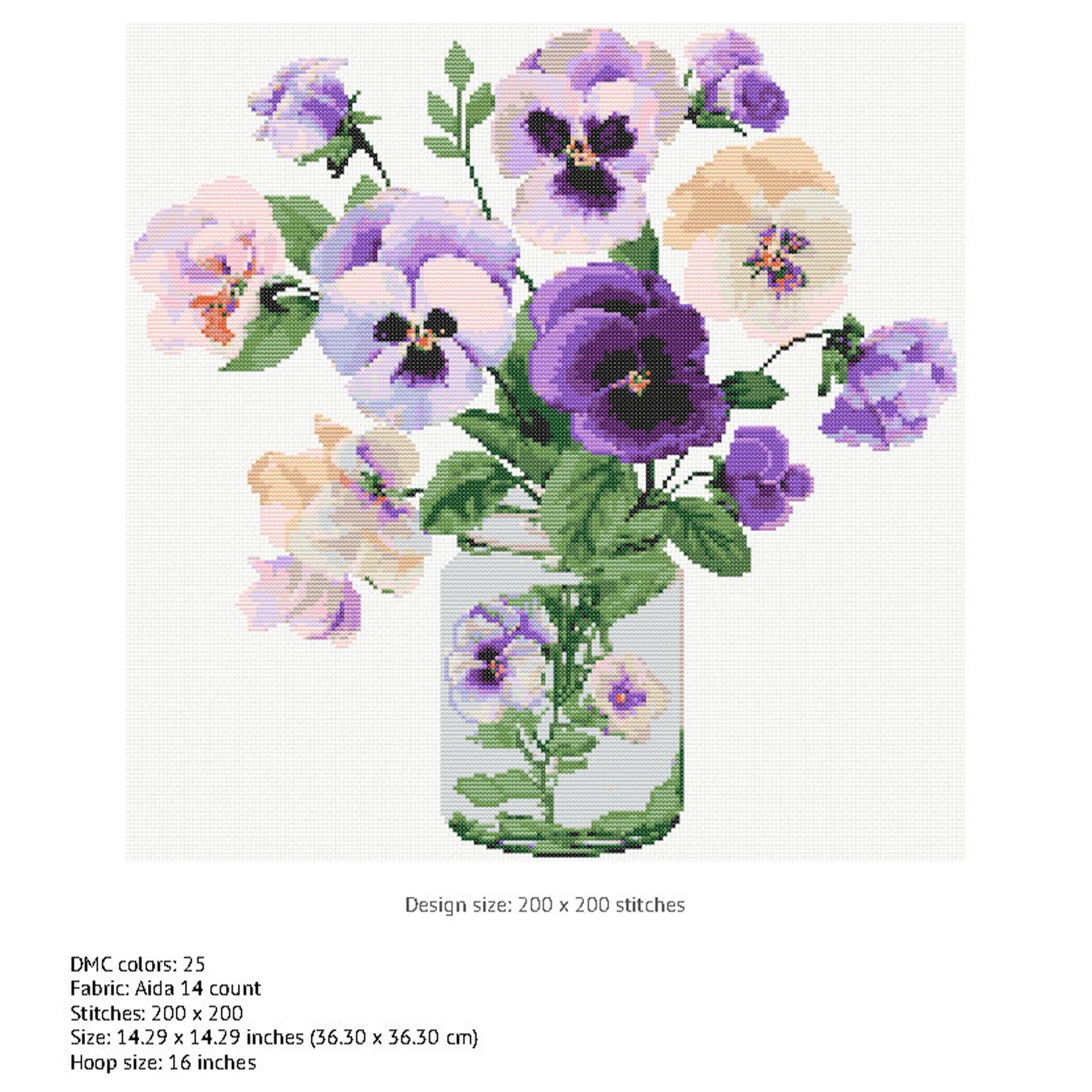 Violets Cross Stitch Pattern Instant PDF Download - Violets in a Jar ...