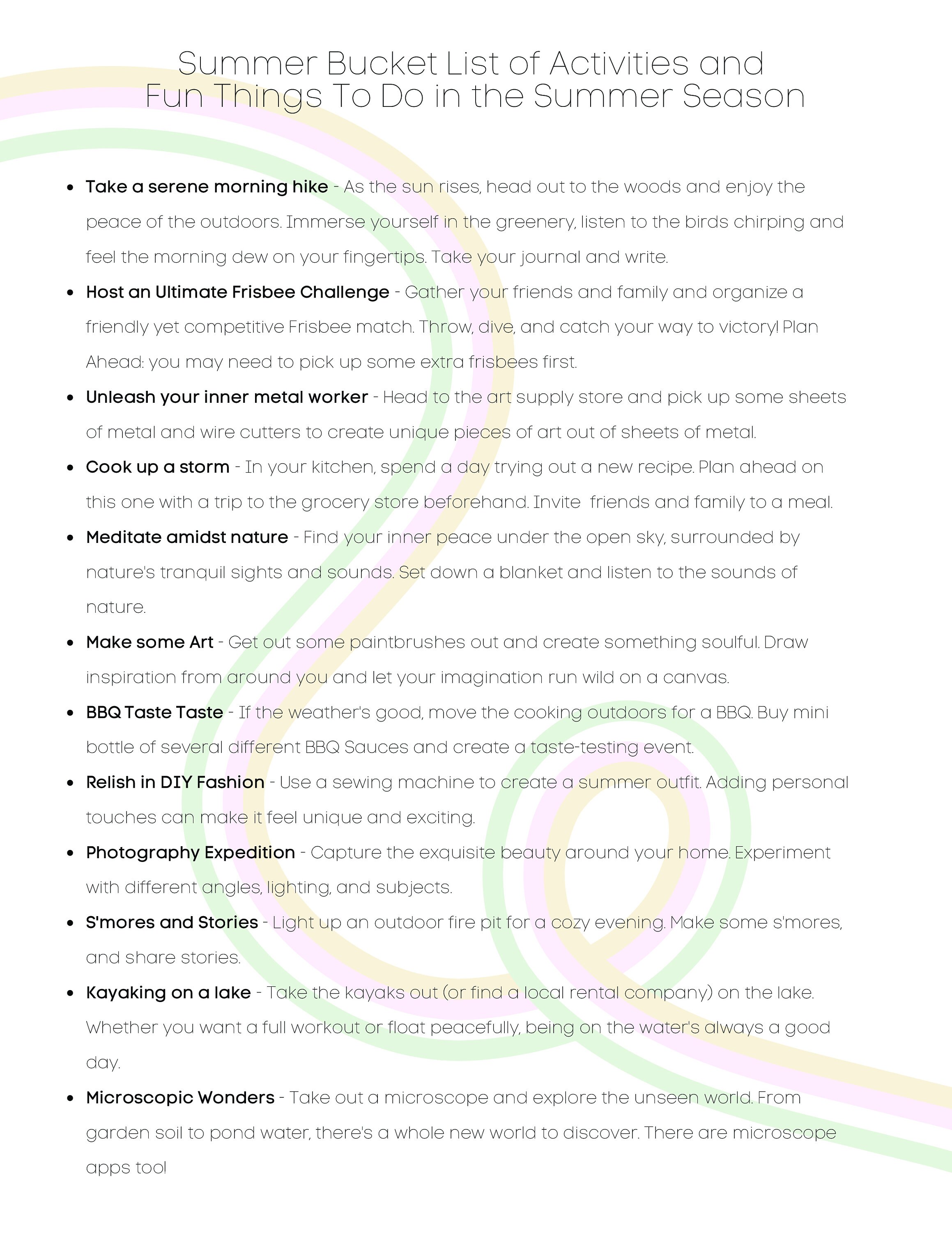 The Summer Bucket List of Activities and Fun Things to Do in the Summer ...