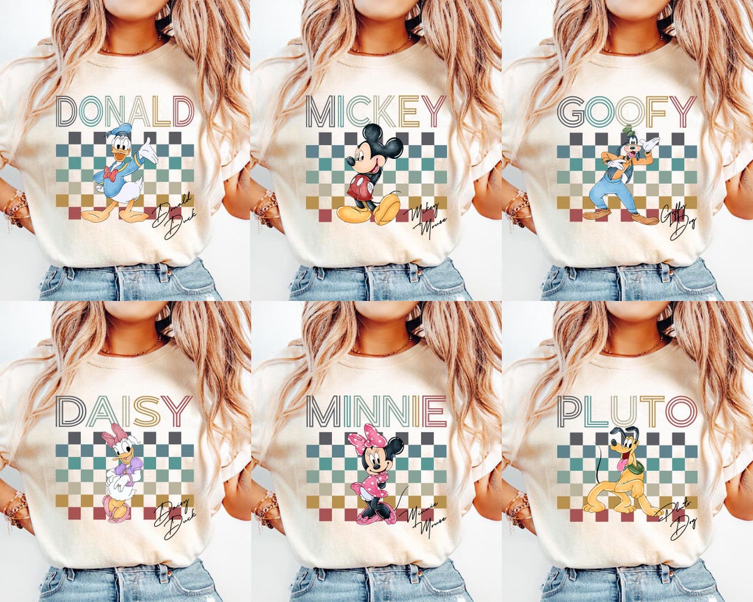 Retro Mickey and Friends Watercolor Shirt, 90s Vintage Disney Checkered ...