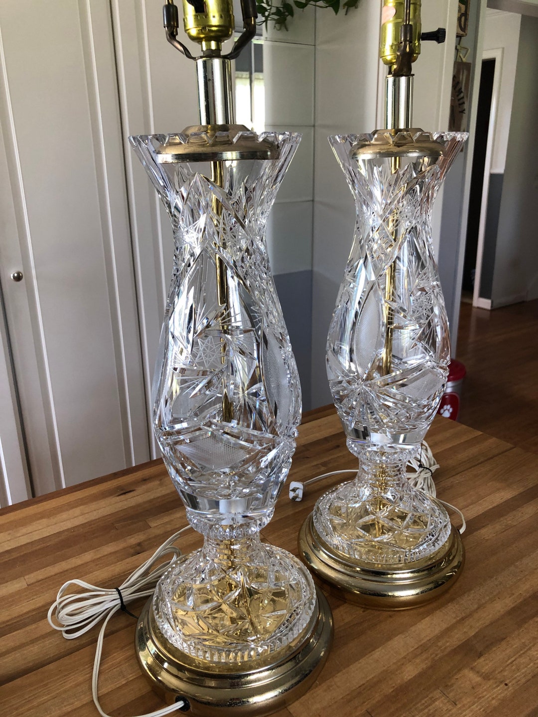 Pair of Vintage Hand Cut Glass Table Lamps - Etsy
