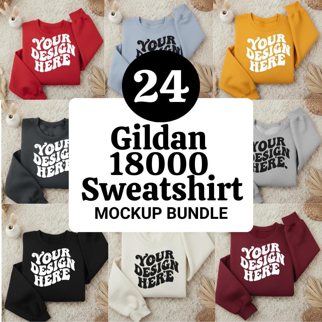 Gildan 18000 Sleeve Mockup Bundle: Boho Sweatshirt Collection (digital ...