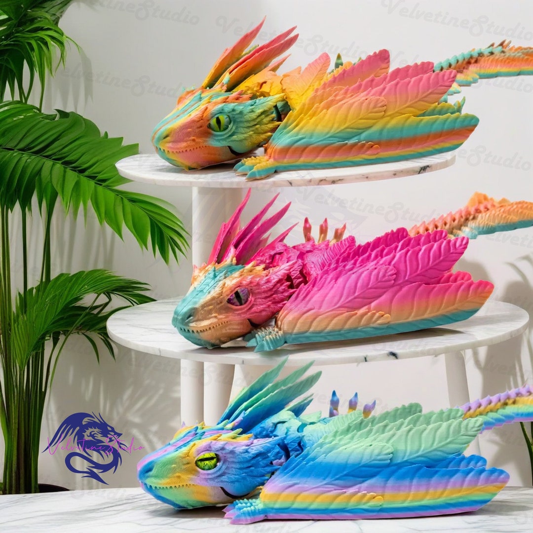 Rainbow Color 3d Printed Dragon, Flexible Articulated 3d Dragon Model ...