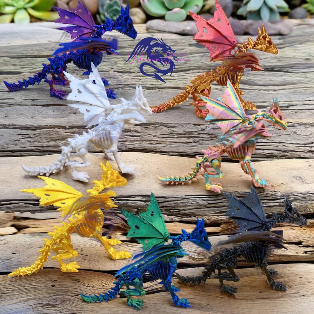 3D Printed Articulated Movable Skeleton Flying Dragon, Miniature Dragon ...