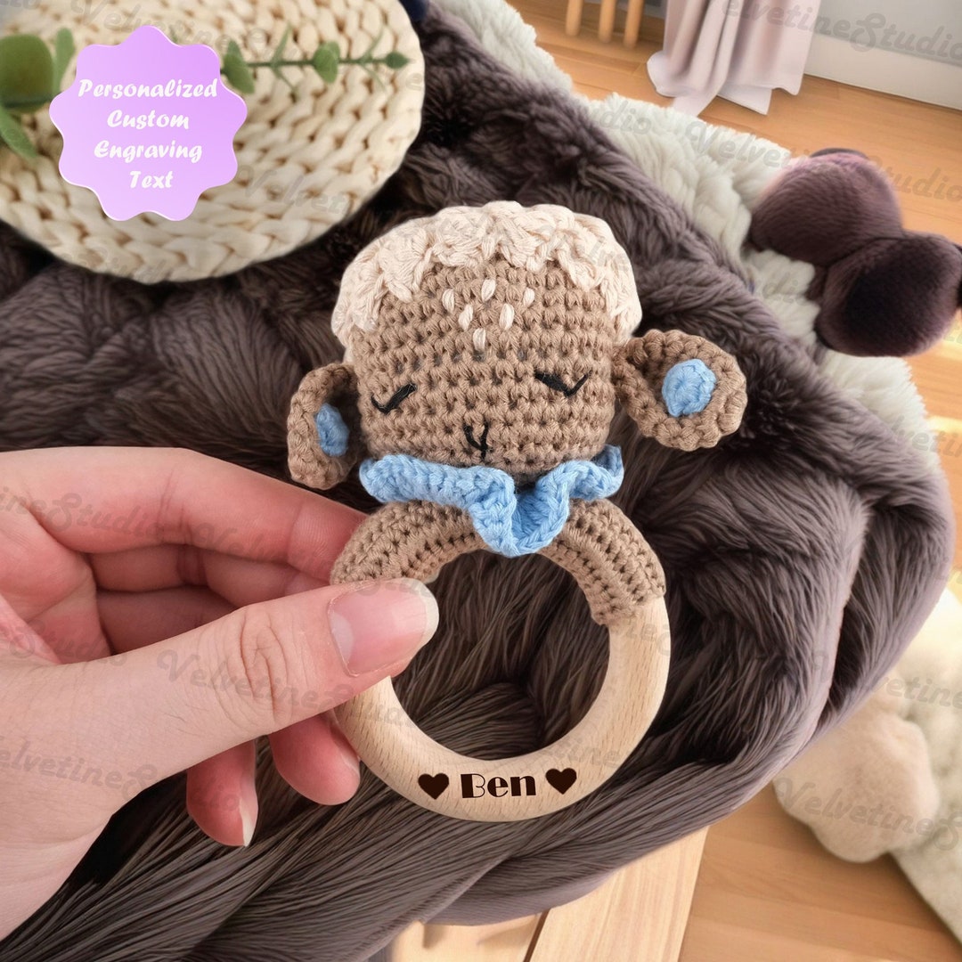 Cute Personalized Engraved Name Crochet Sheep Rattle, Suitable for ...