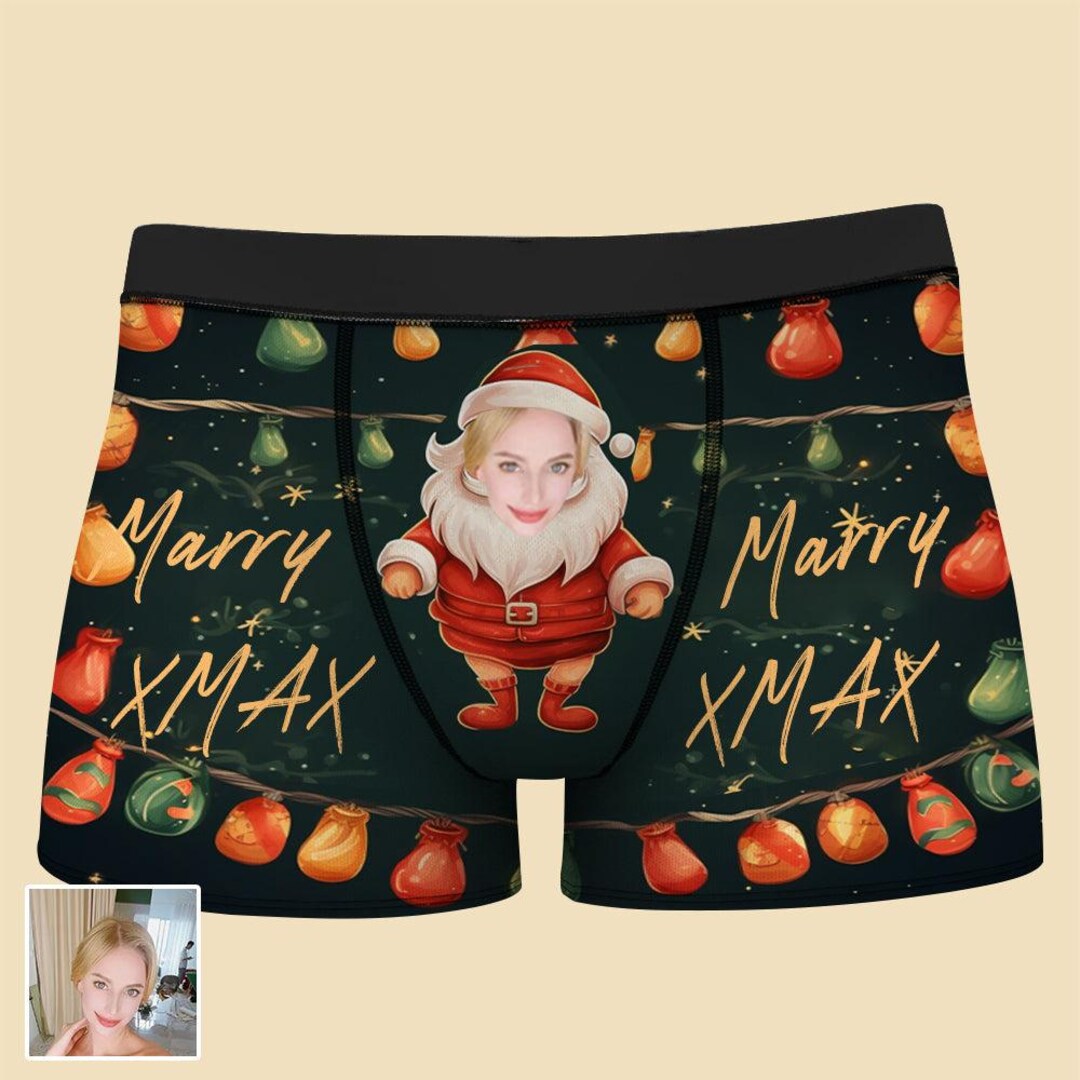 Christmas Santa Claus Custom Face Boxer Briefs, Christmas Personalized ...