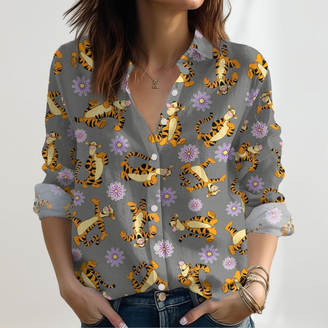 Tigger Blouse Shirt Women, Winne the Pooh Casual Shirt, Disney Long ...
