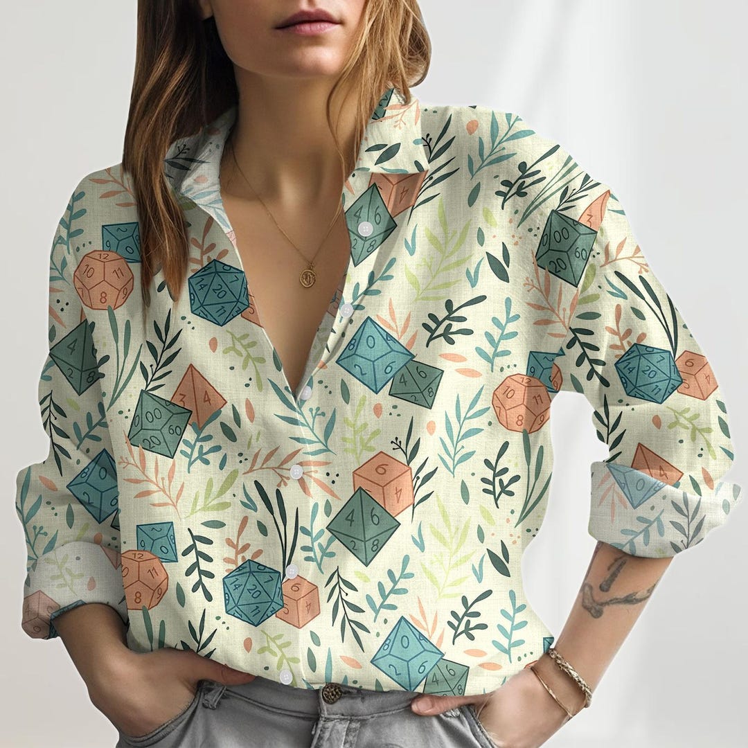 Dnd Linen Shirt Women, Dungeons Casual Shirt, Dragons Women Blouses ...