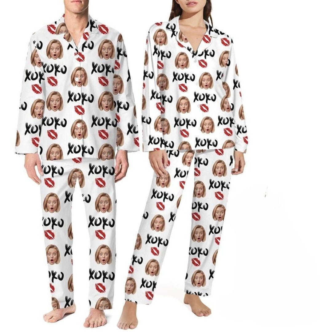 Custom Face Pajamas Set, Valentine's Day Holiday Pajamas With Face ...