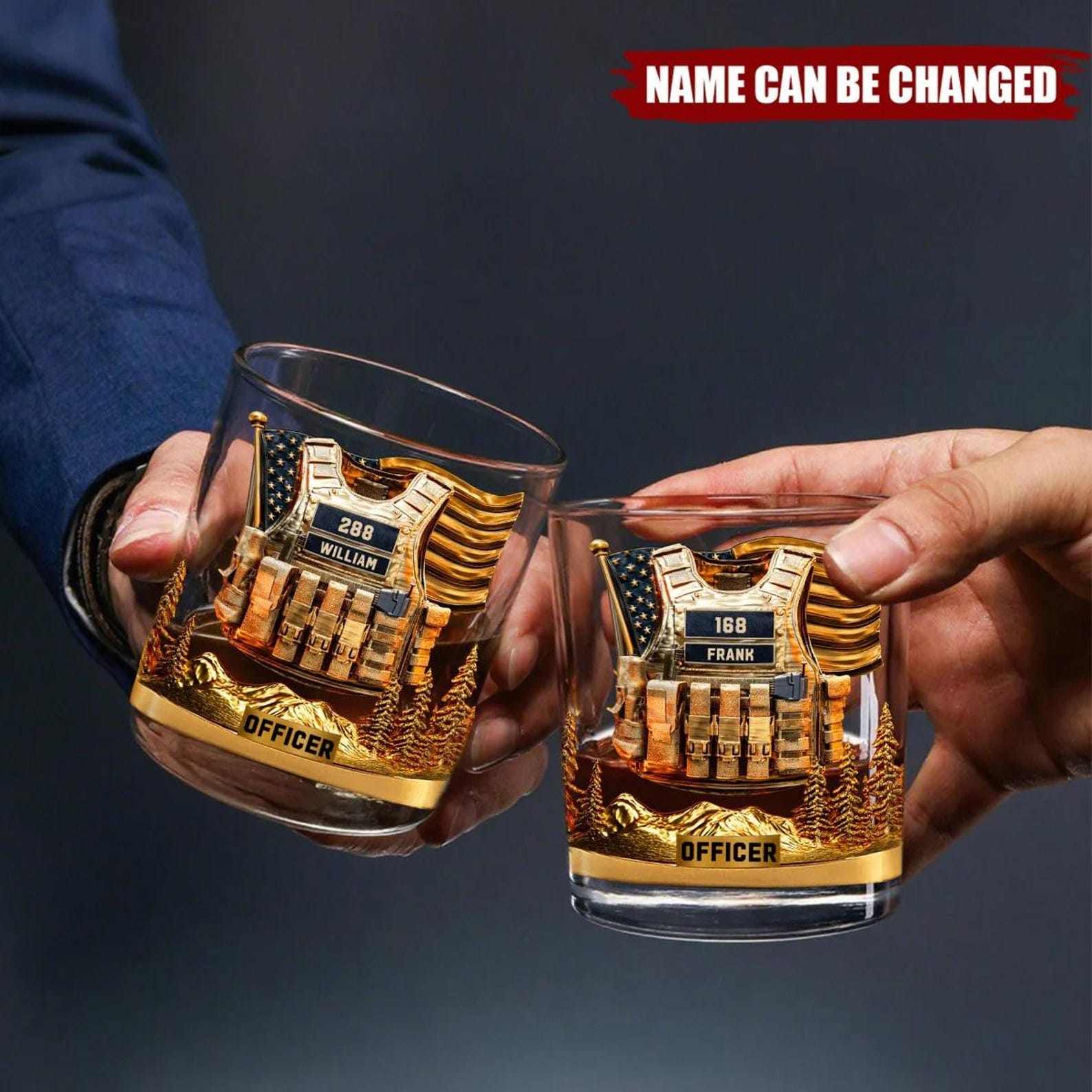 Police Officer Whiskey Glass Gold, Personalized Military Whiskey Cup ...