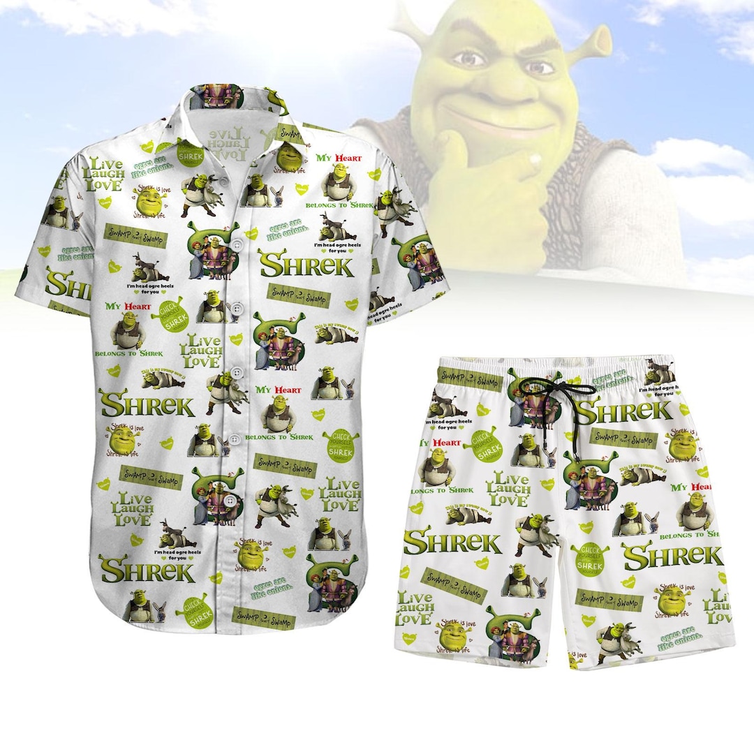 Shrek Disney Button up Shirt, Shrek and Fiona Beach Shirt, Green ...