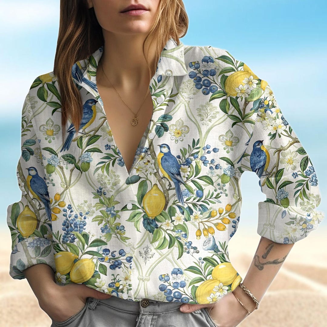 Flower Birds Blouse Shirt Women, Botanical Blouses Tops Women, Nature ...