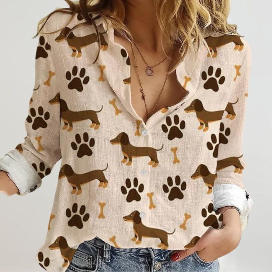 Dachshund Dog Blouse Shirt Women, Sausage Dog Casual Shirt, Cute Pet ...