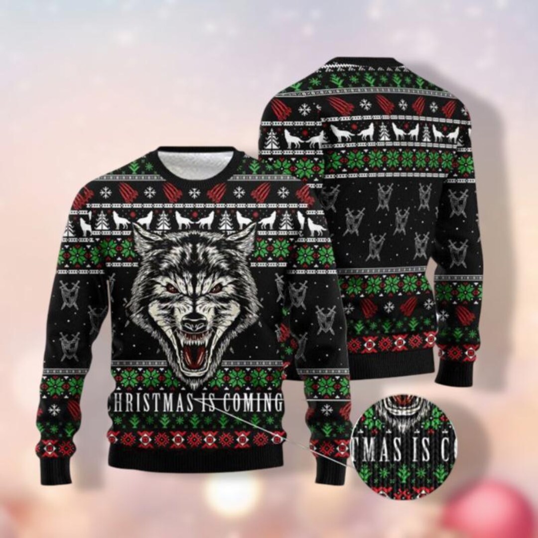 Wolf Christmas Animals Sweater, Mens Christmas Sweater, Ugly Christmas ...