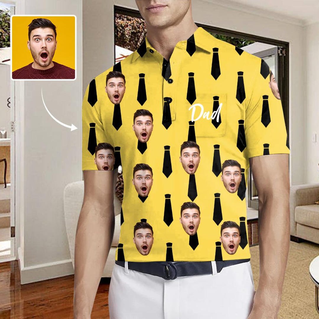 Custom Funny Face Polo Shirt, Photo Men's All Over Print Polo Shirt ...