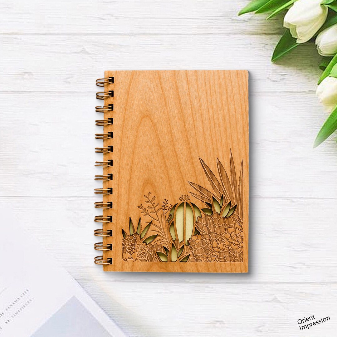Custom Desert Garden Wood Journal, Notebook, Sketchbook, Spiral Bound ...