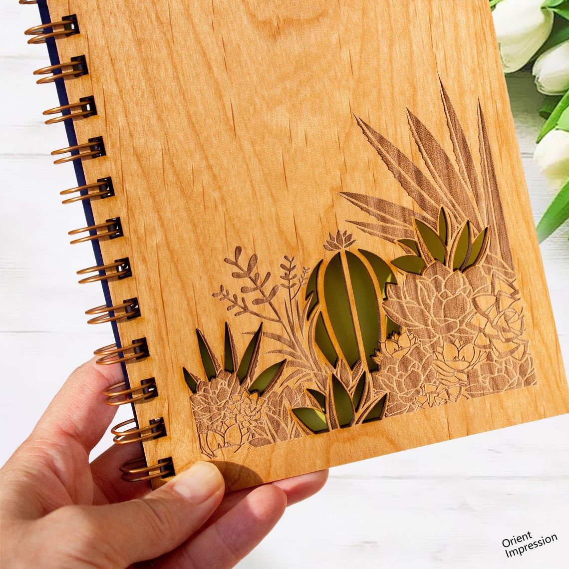 Custom Desert Garden Wood Journal, Notebook, Sketchbook, Spiral Bound ...