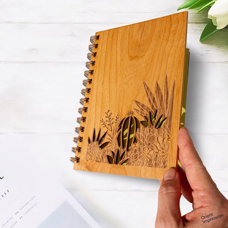 Custom Desert Garden Wood Journal, Notebook, Sketchbook, Spiral Bound ...