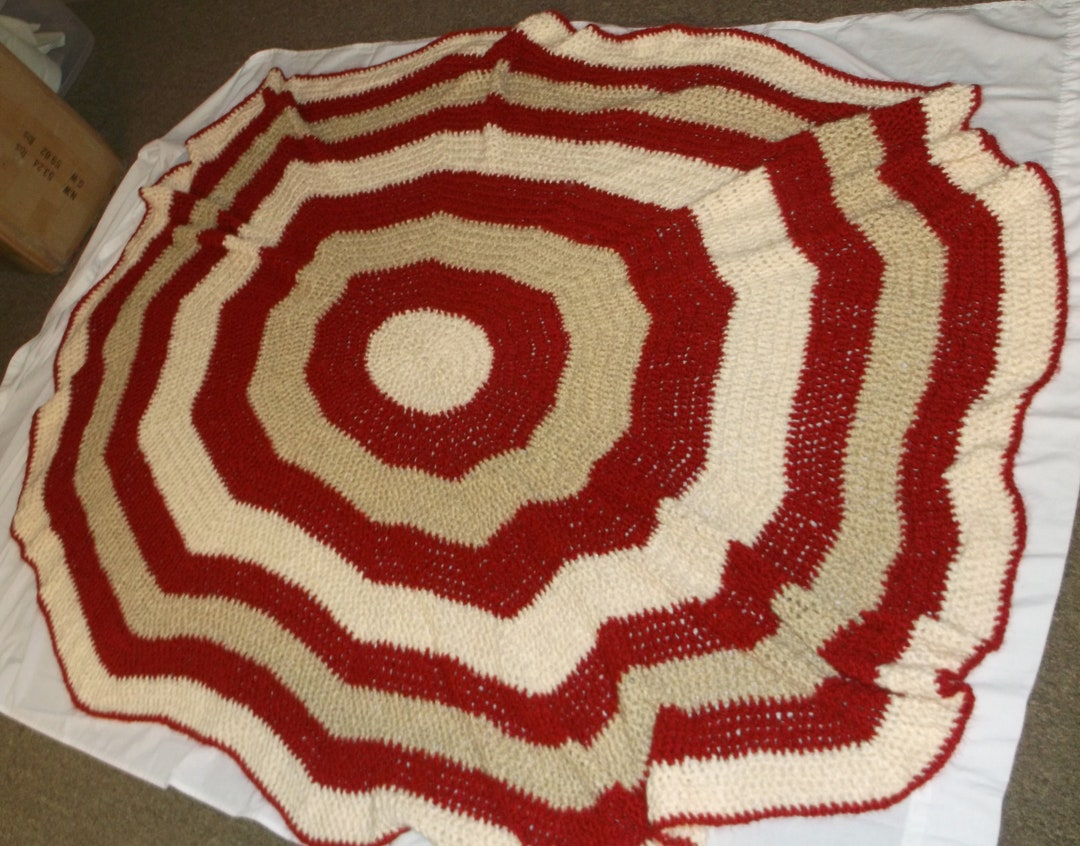 Afghan Large Round Tri-color Hand Crocheted - Etsy