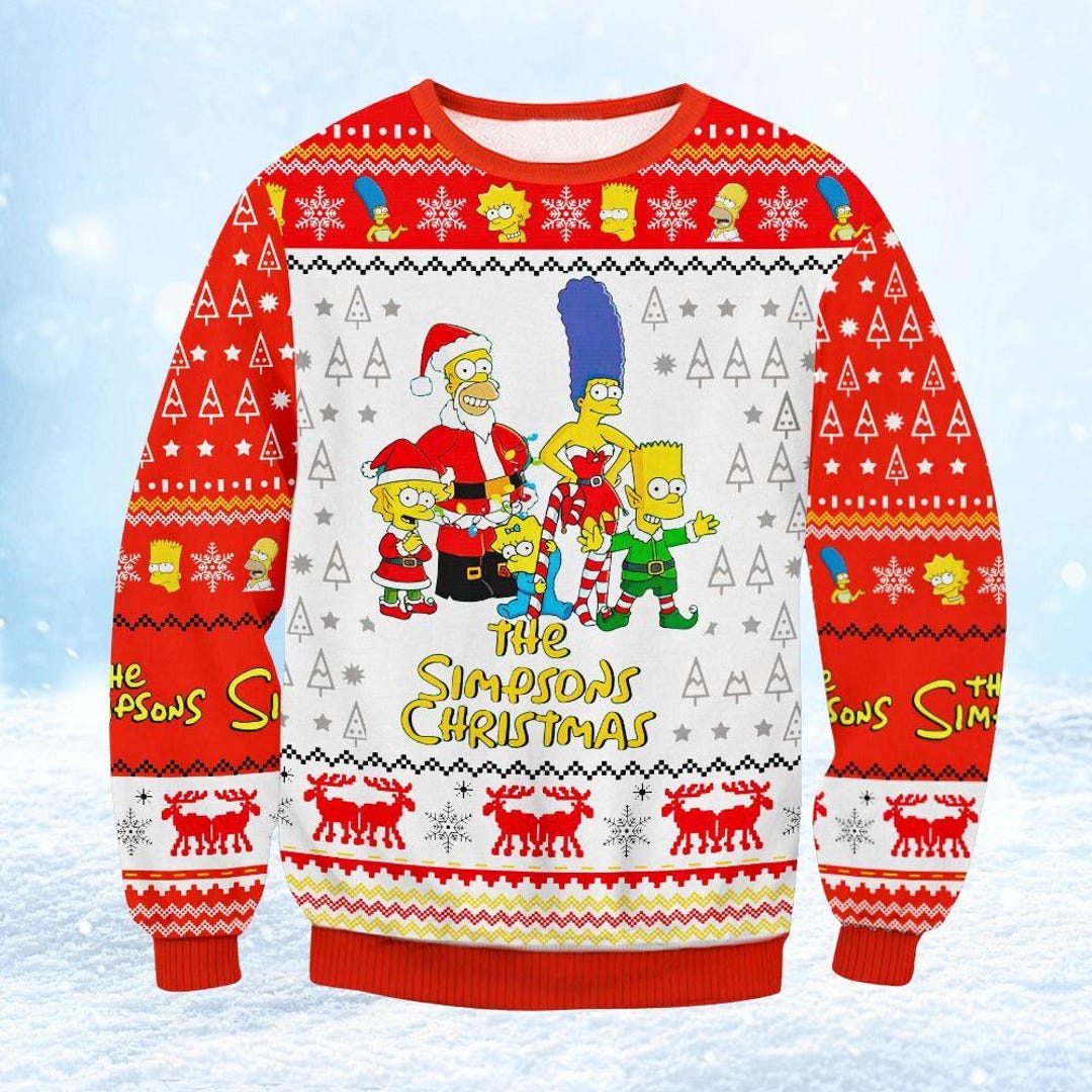 The Simpson Family Ugly Christmas Sweater, Funny Family Xmas Sweatshirt ...