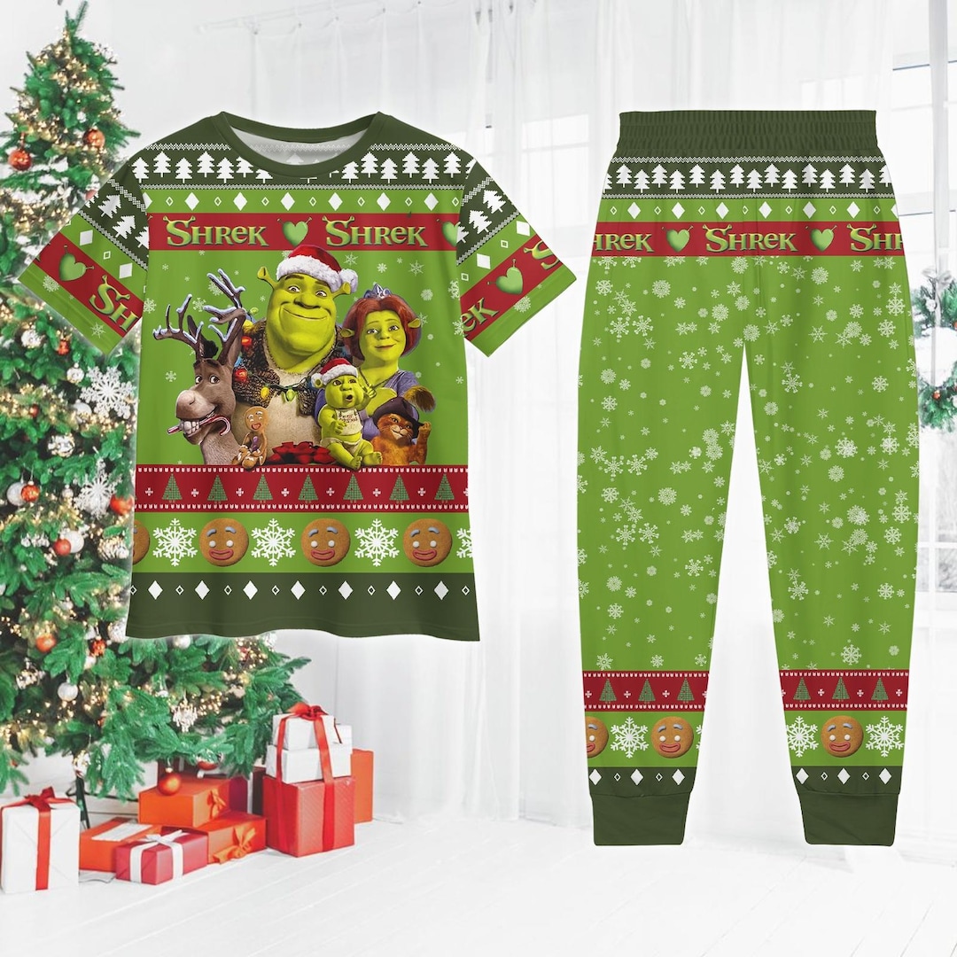 Shrek Christmas Pajamas, Meme Xmas Pajamas, Fiona and Shrek Shirt ...
