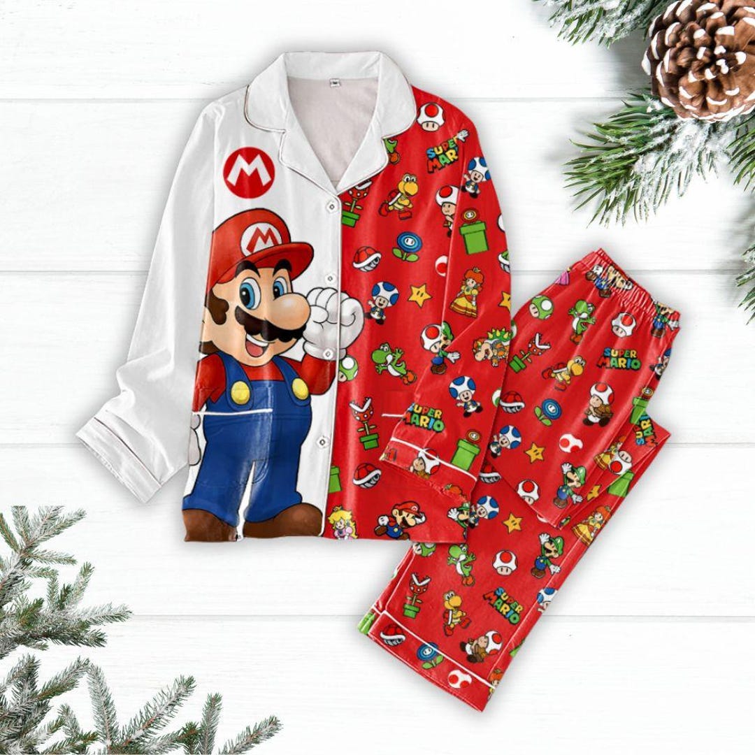 Christmas Super Mario Pajamas Set, Mario Game Women Pajamas, Video Game ...