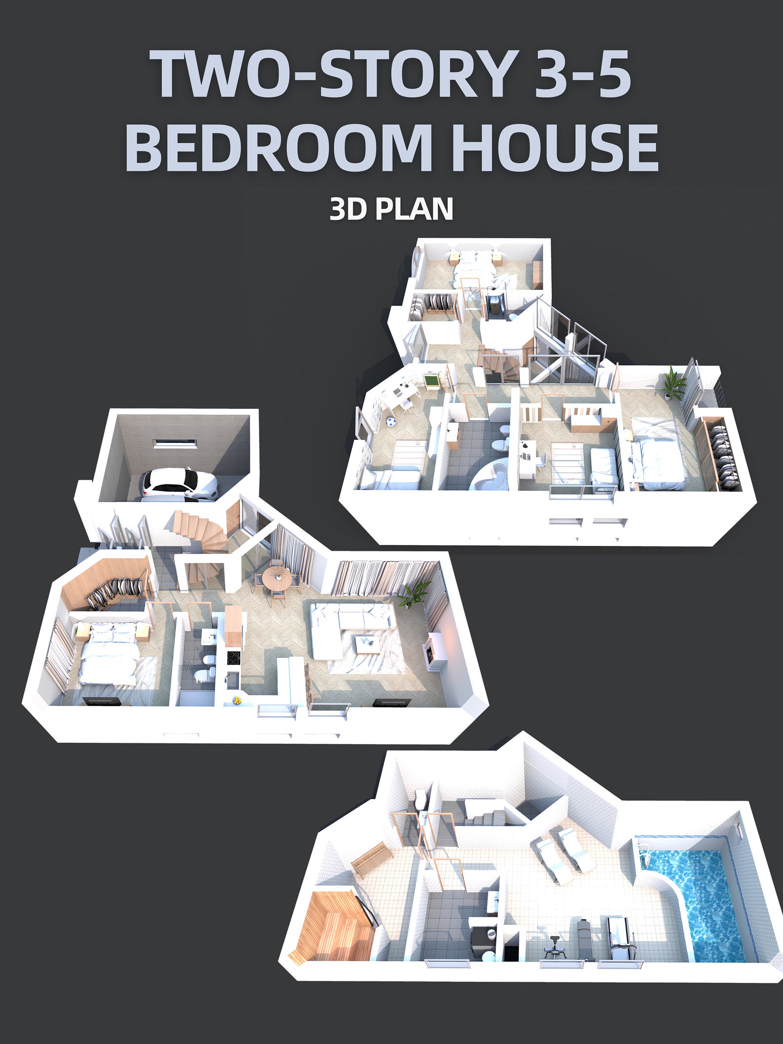 Two-story 3-5 Bedroom House Plan Custom 3D Plan Design for Real Estate ...