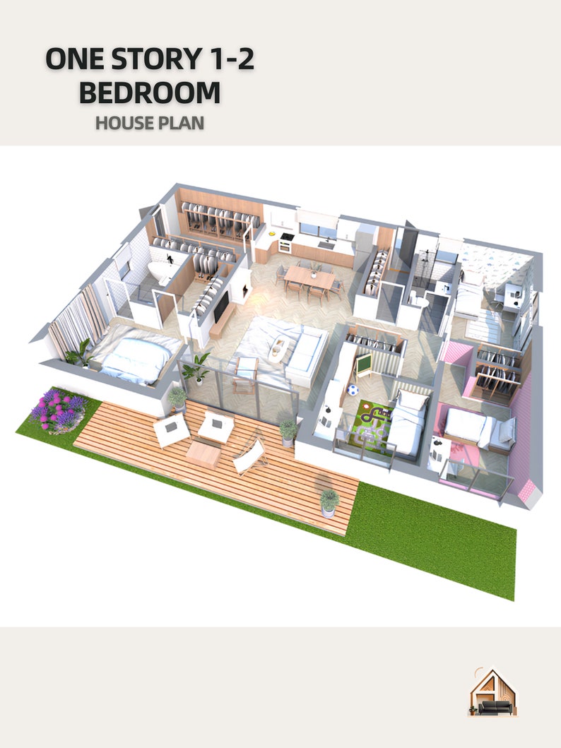One Story 3-4 Bedroom House Plan Custom 3D Plan Design for Real Estate ...