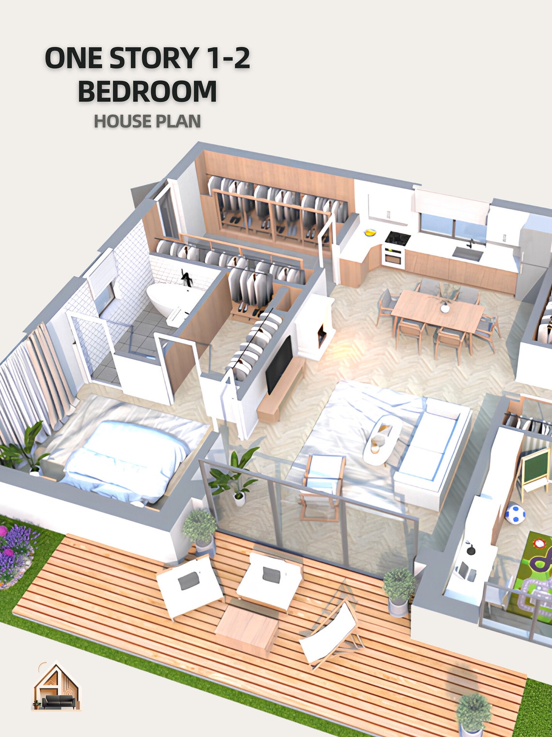 One Story 3-4 Bedroom House Plan Custom 3D Plan Design for Real Estate ...