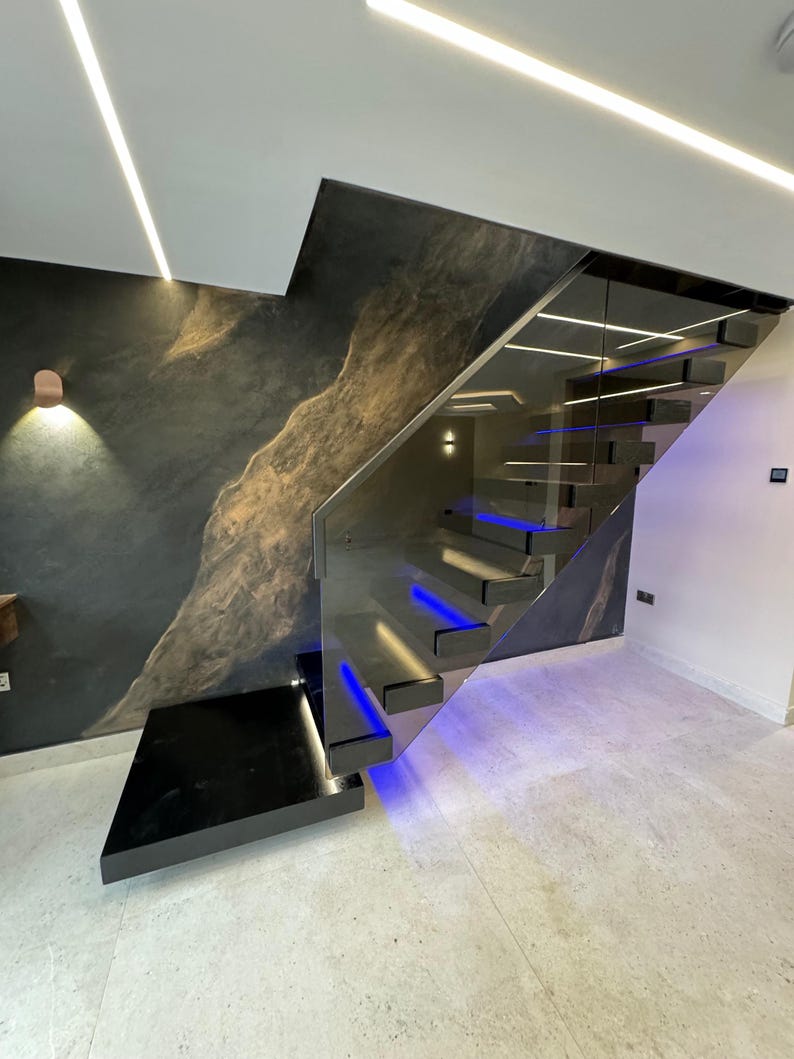 Floating Staircase, Oak Treads and Glass Balustrade With Platfrom - Etsy