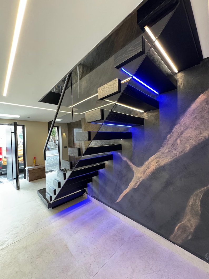 Floating Staircase, Oak Treads and Glass Balustrade With Platfrom - Etsy