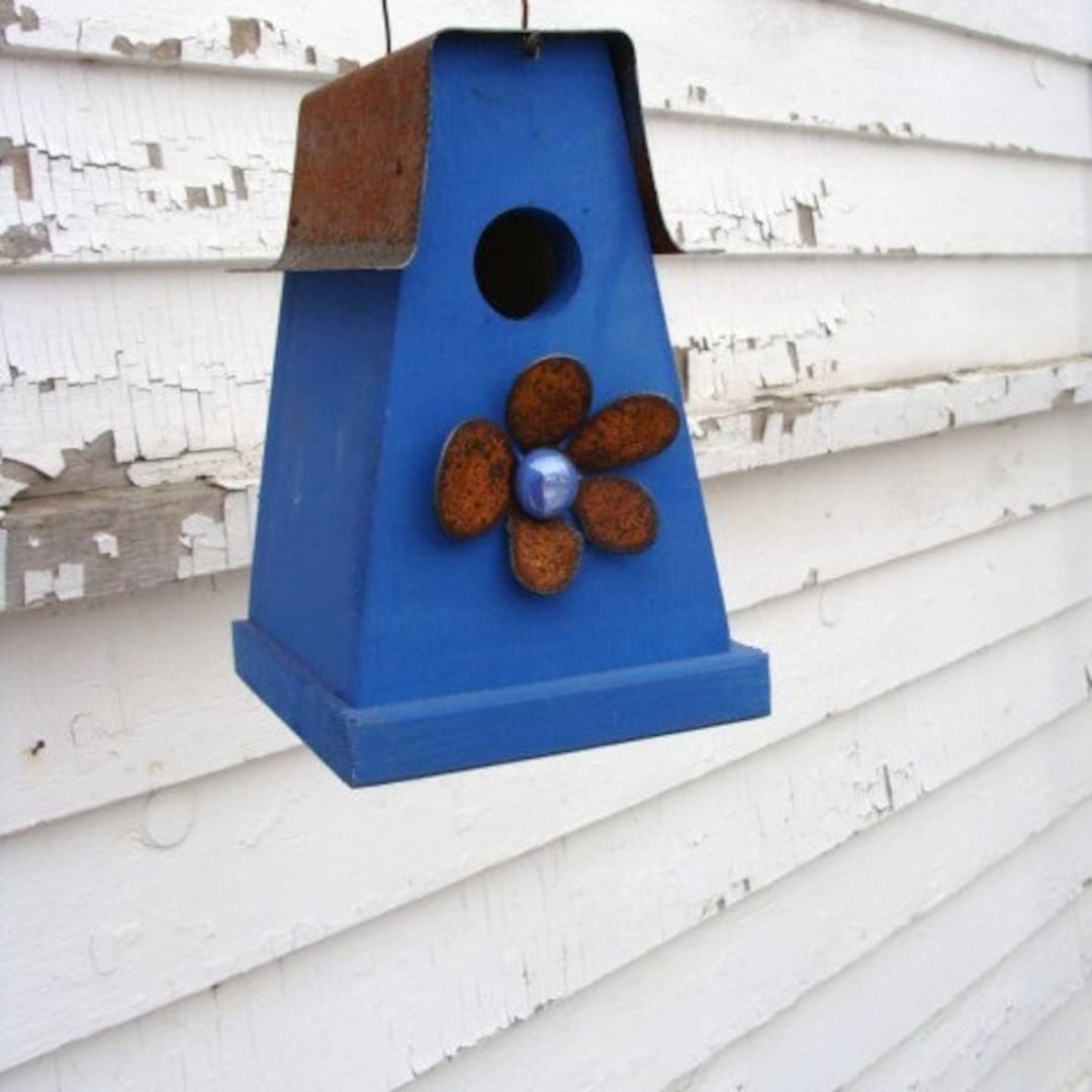 Handmade Birdhouse Rustic Bird Home Outdoor Garden Decor Rusty Iron ...