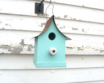 Old Red Rustic Birdhouse Handmade With Metal Roof Outdoor Garden Decor ...