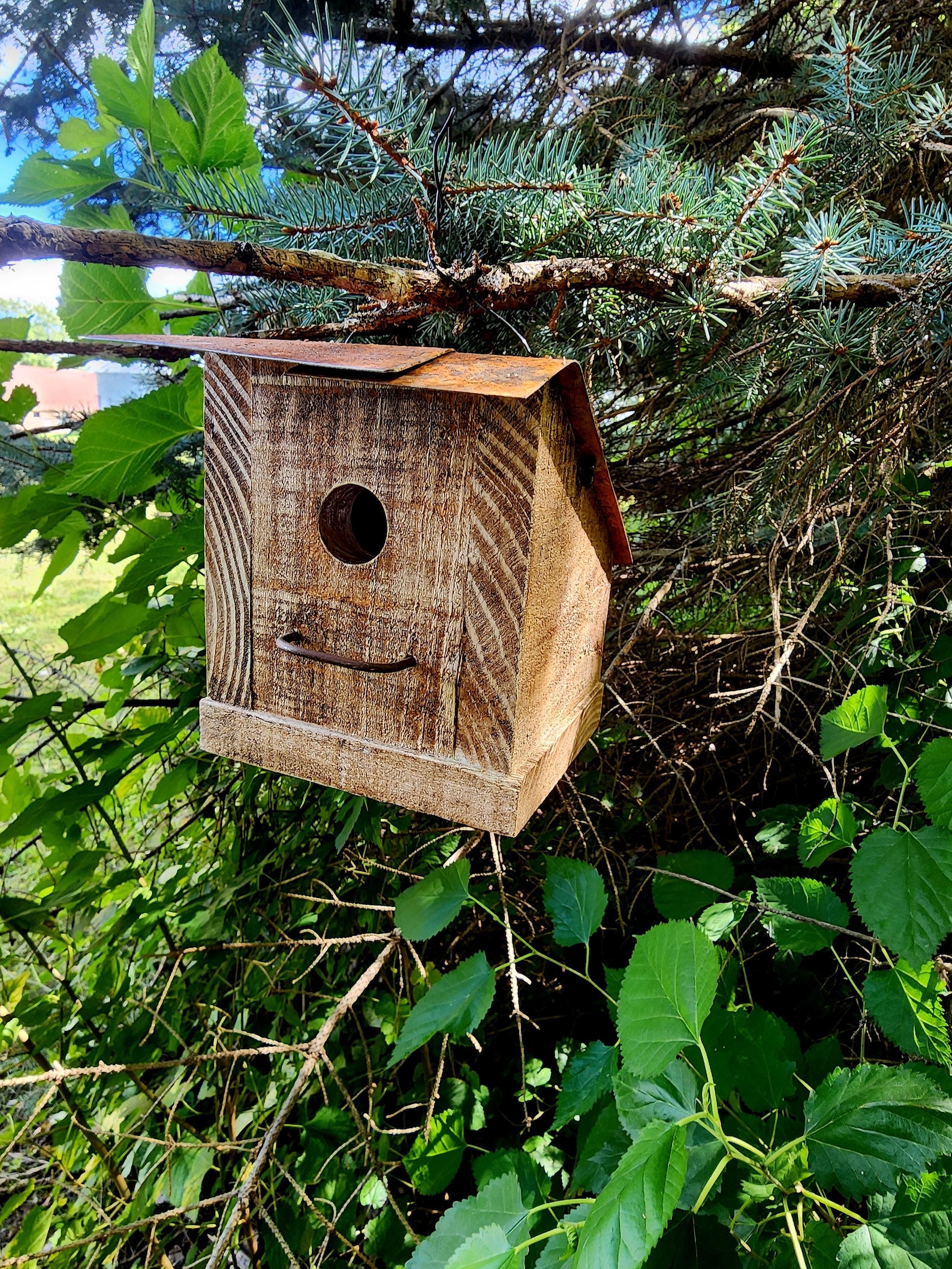 Artisan Handmade Birdhouse Outdoor Garden Decor Blacksmith Forged Metal ...