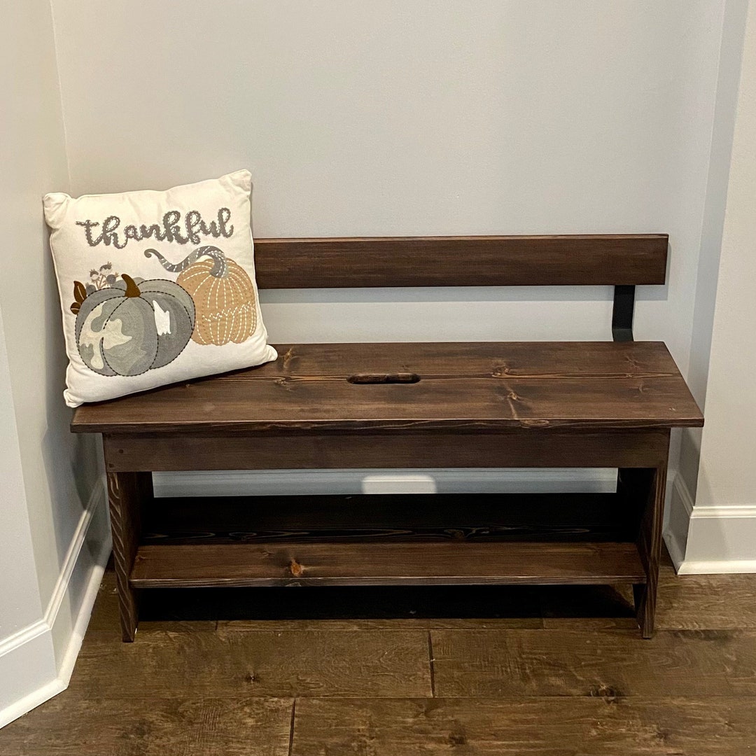 Entry Bench With Back, Shoe Storage, Wood Foyer Bench, Handmade From ...