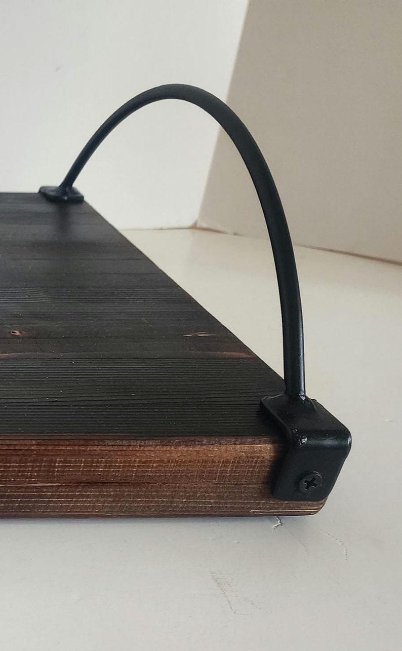 Rustic Wood Tray: Iron Handles, Blacksmith Forged - Etsy