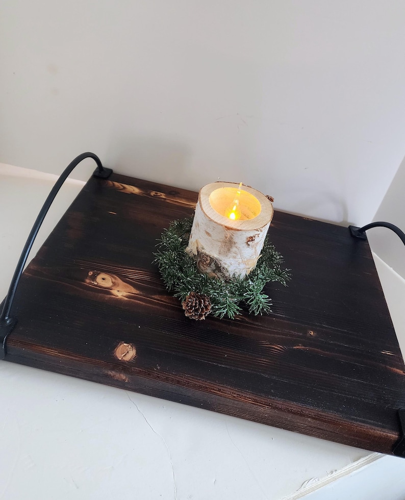Rustic Wood Tray: Iron Handles, Blacksmith Forged - Etsy