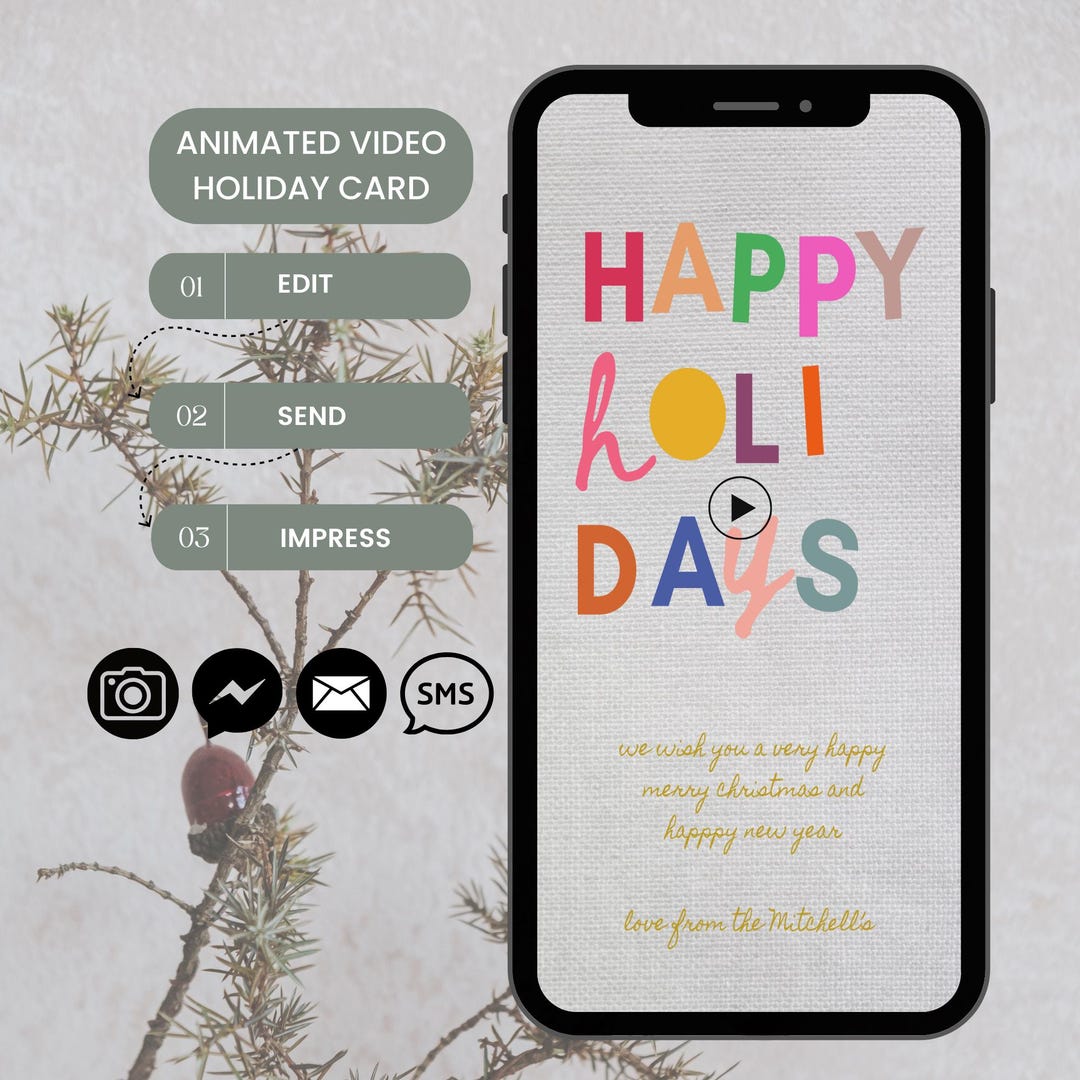 Animated Christmas Ecard Template, Digital Christmas Card, Happy ...