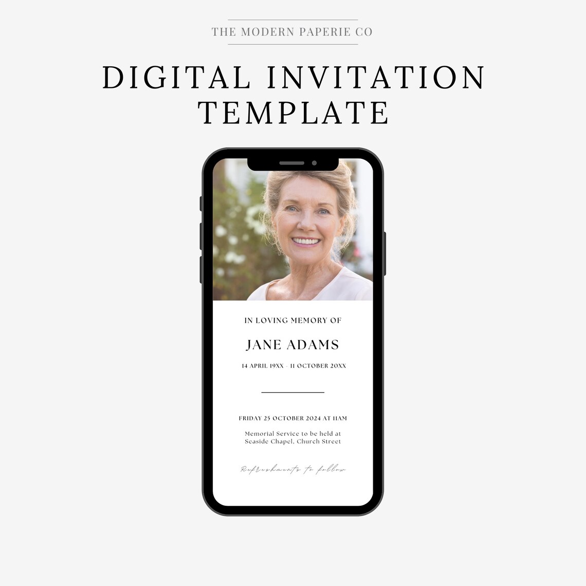Funeral Announcement Template, Digital Funeral Invitation Announcement ...