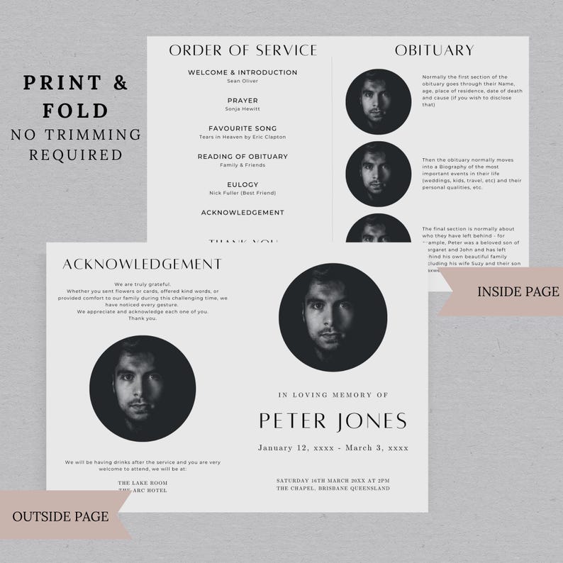 Editable Funeral Program Template: Celebration of Life (digital ...
