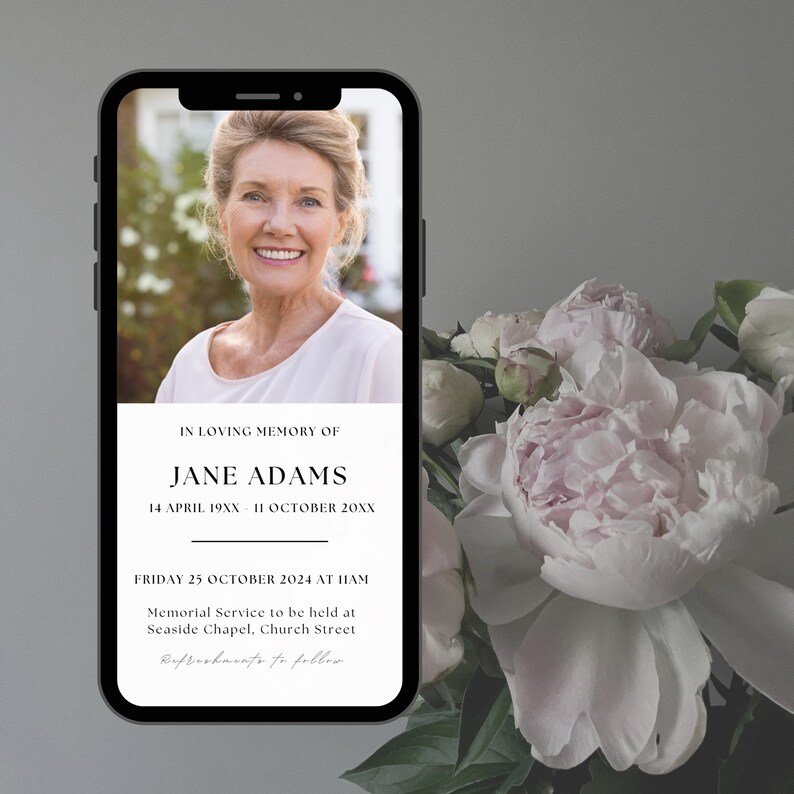 Funeral Announcement Template, Digital Funeral Invitation Announcement ...