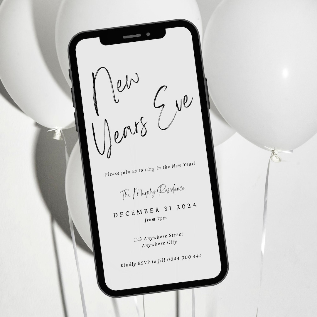 Modern New Years Eve Invite, Editable Template, Trendy NYE Party ...