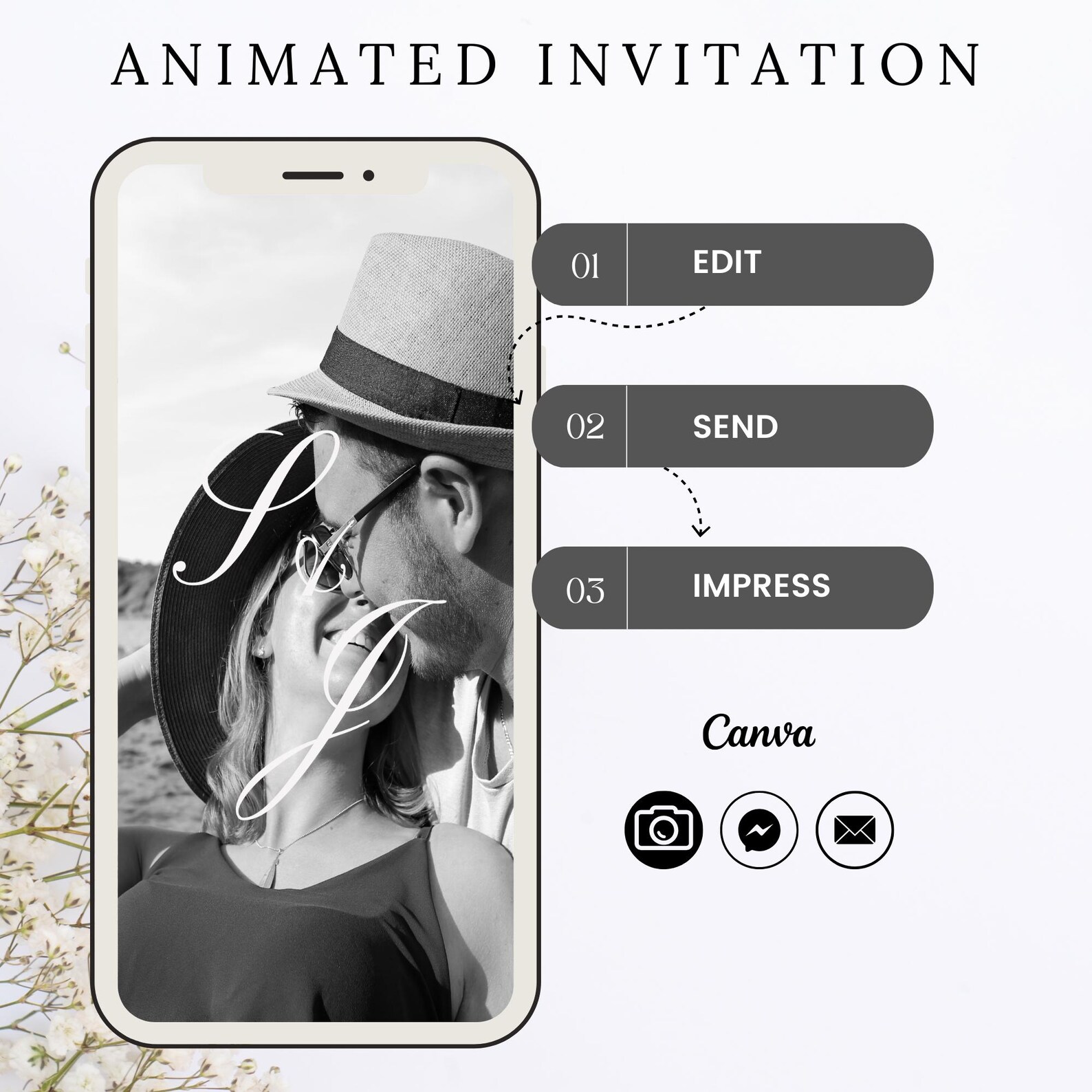 Invitation Wedding Animated, Template Canva Elegant, Invite Digital ...