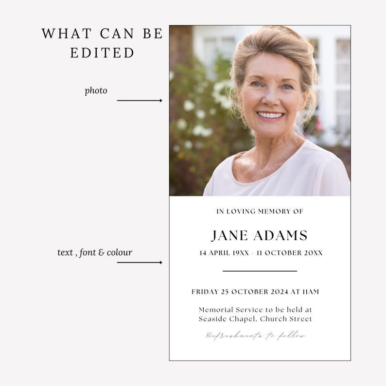 Funeral Announcement Template, Digital Funeral Invitation Announcement ...